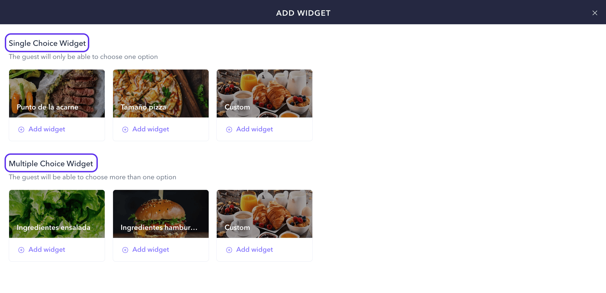 How to create room service catalog widgets