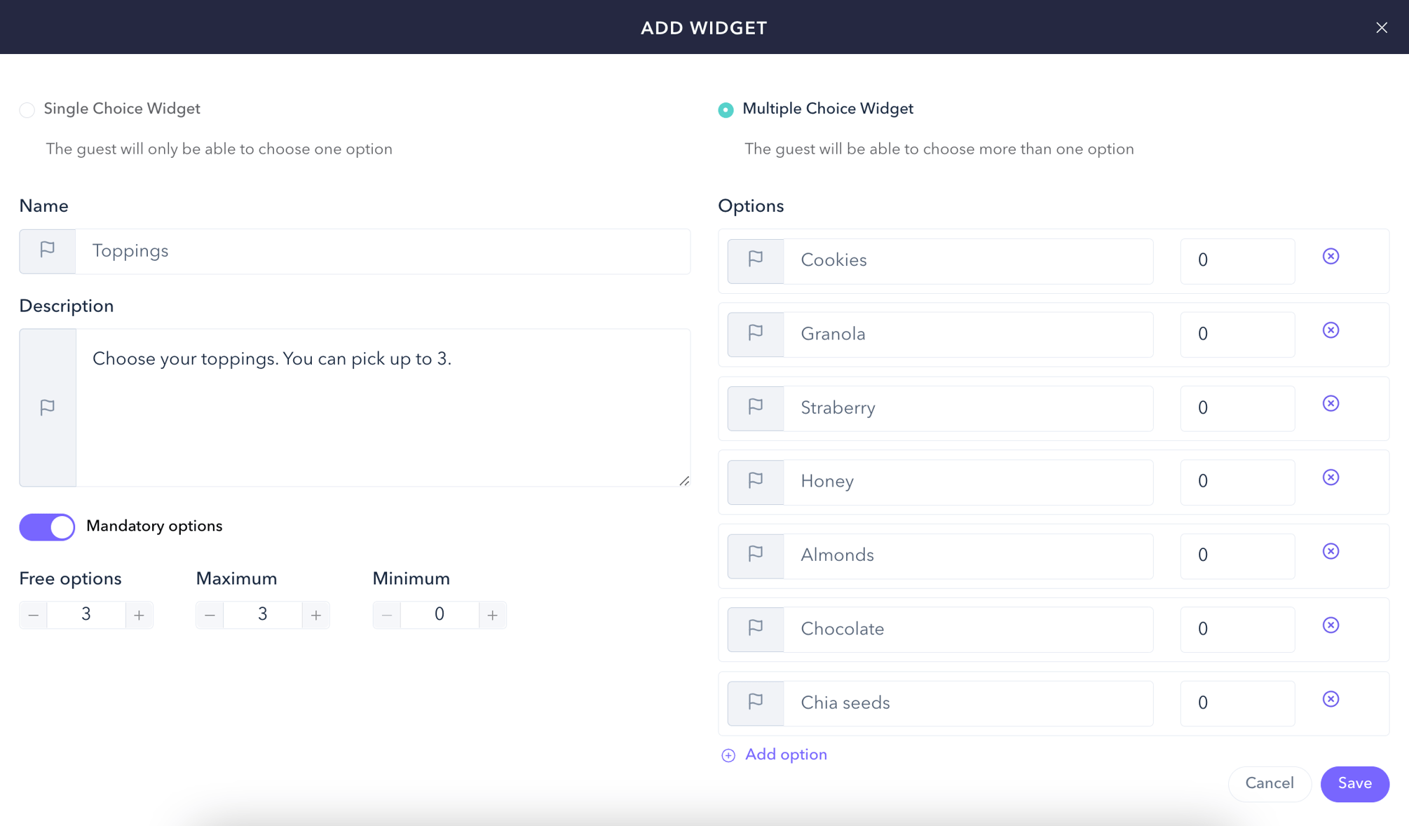 How to create room service catalog widgets