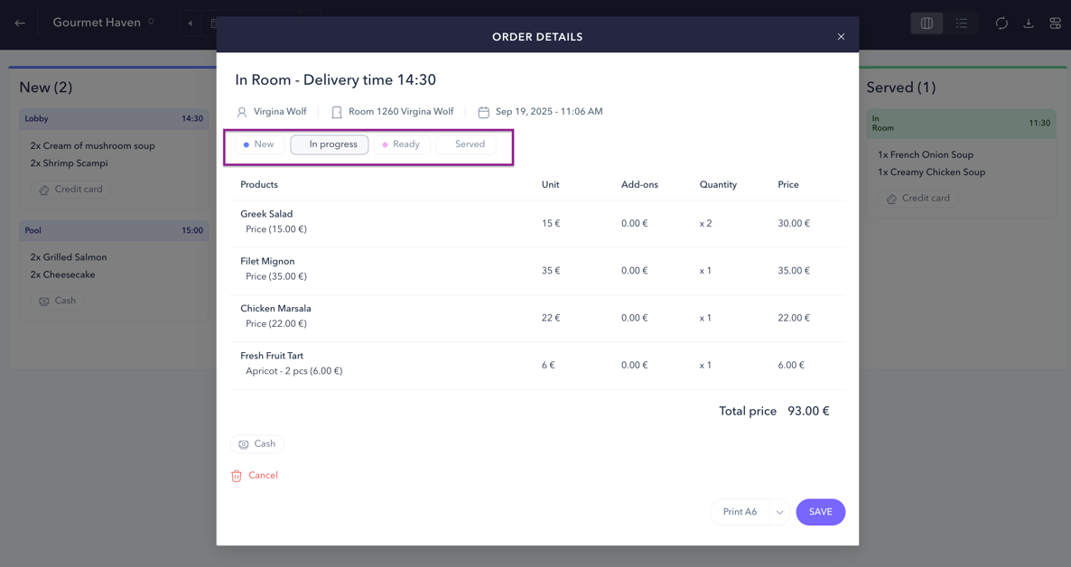 How to manage orders for a room service (PRO)