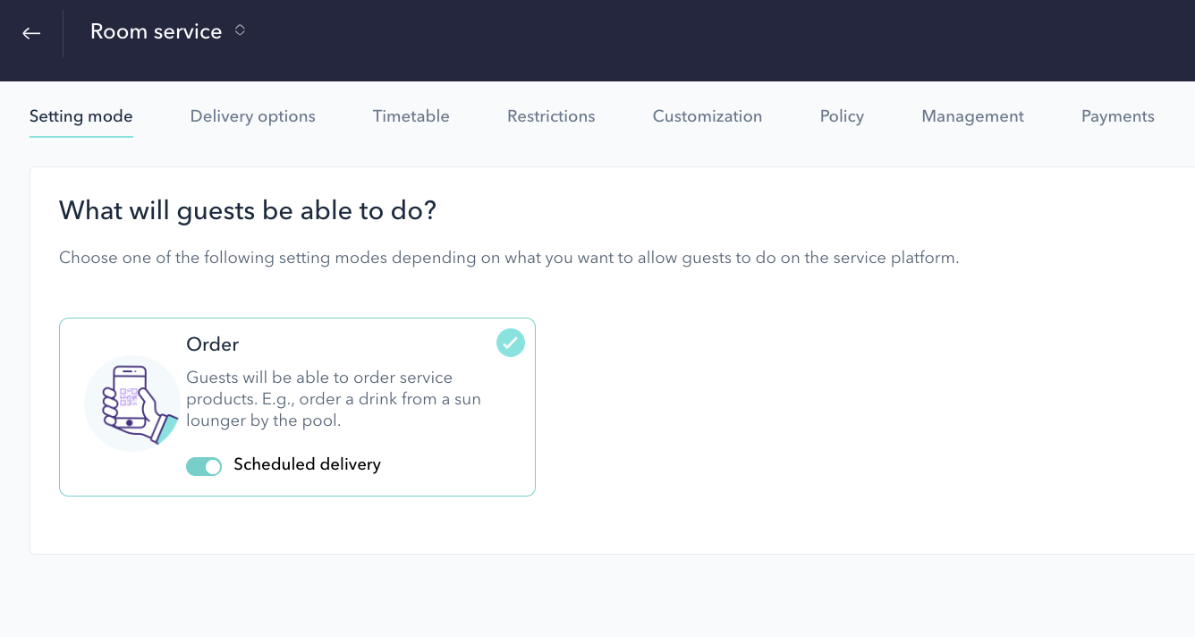 How to set up the PRO ordering system for a room service