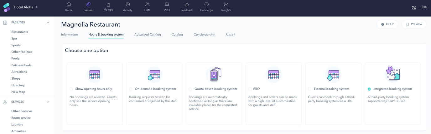 How to set up the integrated booking system for a restaurant