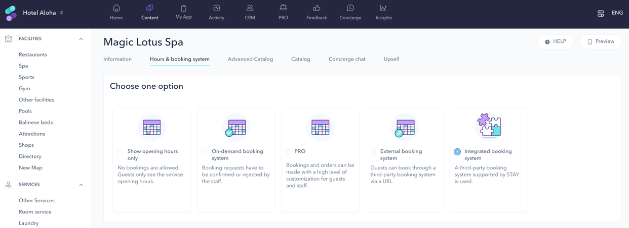 How to set up the integrated booking system for a spa