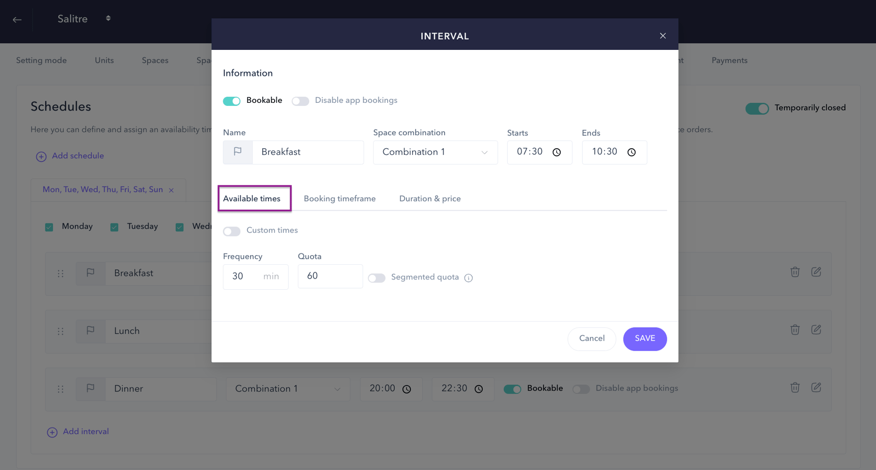 How to set up a timetable for a service (PRO)