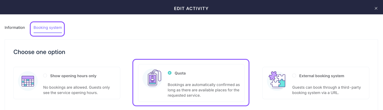 How to set up the quota-based booking system for an activity